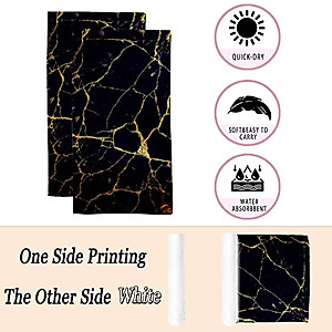 XOLLAR 2PCS Hand Bath Towels for Bathroom Black Marble Gold Vein Absorbent Soft Fingertip Towel Body Hair Drying Cloth for Kitchen Gym Spa 30” x 15” Quick Dry