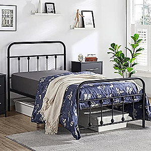 Yaheetech Classic Metal Platform Bed Frame Mattress Foundation with Victorian Style Iron-Art Headboard/Footboard/Under Bed Storage/No Box Spring Needed/Twin Size Black