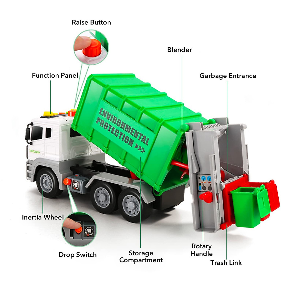 Garbage Truck Toys Recyclable Garbage Sorting, Inertia Car with Four Garbage Bins and Cards, Simulated Sounds and Lights, Learning Educational Toys for Boys and Girls 3,4,5,6 Years Old Birthday Gifts