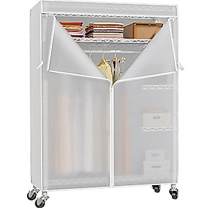 VIPEK V11C Garment Rack Rolling Clothes Rack Heavy Duty Portable Closets with Lockable Wheels Adjustable Metal Wire Shelves Wardrobe White Clothing Rack with Frosted Translucent Cover, Max Load 452LBS