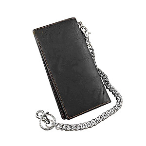 Biker Rock Star Concho Mens Card Money Long Black Real Leahter Wallet With Chain