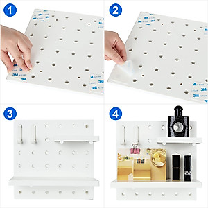 ZIQI ABS Plastic Pegboard Wall Panel Kits, 4Pack White Mount Display, DIY Tool Organizer with Accessories for Garage Kitchen Bathroom Office(2 Installation Methods-No Damage to Wall)