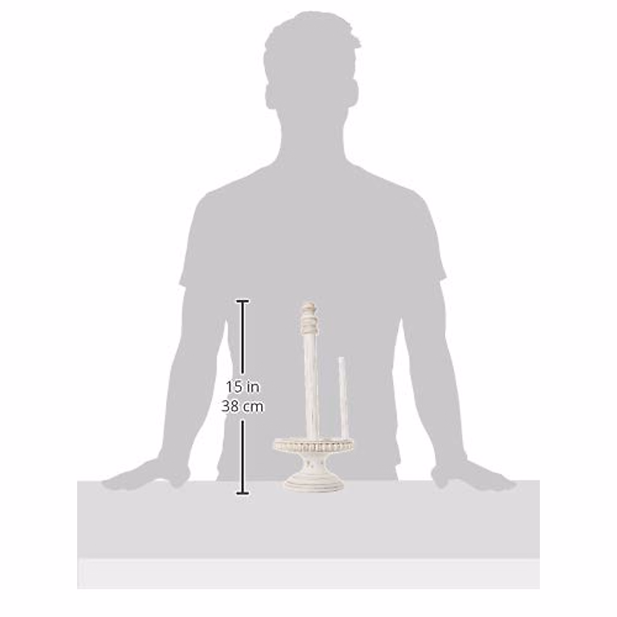 Mud Pie 47100002 Farmhouse Washed Beaded Wood Pedestal Paper Towel Holder, 16" x 6" Dia, White, Grey