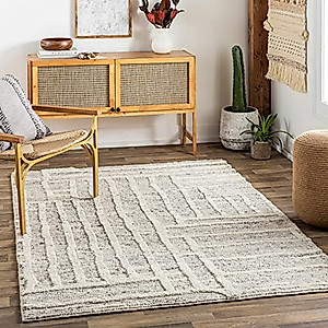 Hauteloom Chapais Wool Living Room, Bedroom Area Rug - Bohemian, Transitional - Gray, LightSlate, Charcoal - 8' x 10'