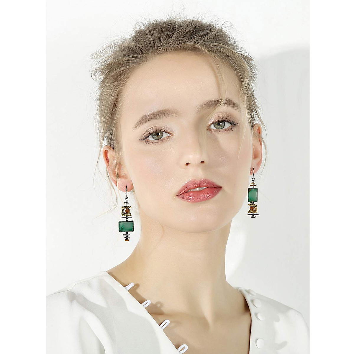 Just Follow Vintag Silver Pendant Earrings Creative Crystal Asymmetric Earrings Charm Women Long Drop Bohemian Earring Jewelry (Vintag Silver Pendant Earrings-Silver)