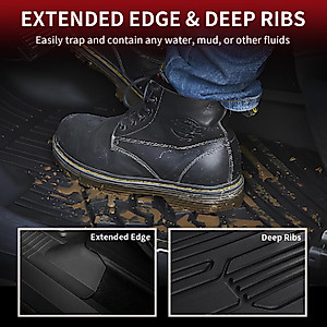 LASFIT Floor Mats Fit for Ford F-150 2015-2024/ F150 Lightning 22-24 SuperCrew Cab (Rear w/o Under-Seat Fold Flat Storage), All Weather TPE Truck Liners,1st & 2nd Row, Black