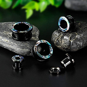 KUBOOZ Gauges For Ears, Surgical Steel Plugs, Flesh Stretchers Earrings, Size 2g to 1 Inch Black Screw Tunnels Piercing.