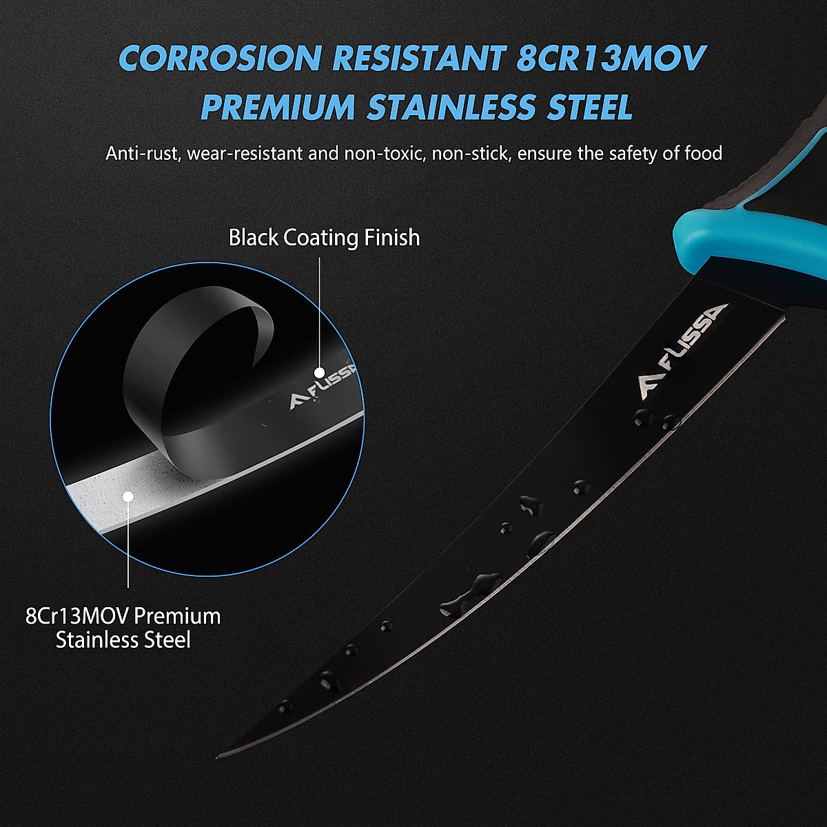 FLISSA 4PC Fishing Tool Kit, Fish Lip Gripper with Scale, Muti-Function Fishing Pliers, Braided Line Scissors, 6'' Fish Fillet Knife, Saltwater Resistant Fishing Gear with 3PCS Safety Coiled Lanyard