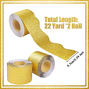 131 Ft Gold Glitter Bulletin Board Borders Gold Scalloped Bulletin Board Trims Shiny Decorative Border Trims Sparkle Self-Adhesive Border Stickers for Classroom School Home Office Blackboard Desk