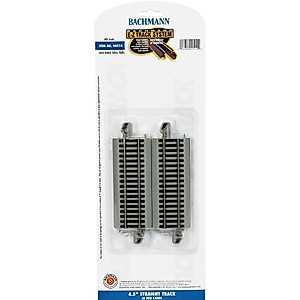 Bachmann Trains - Snap-Fit E-Z TRACK 4.50” STRAIGHT TRACK (4/card) - NICKEL SILVER Rail With Gray Roadbed - HO Scale