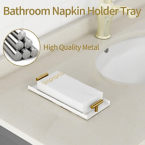 STWWO Napkin Holder for Bathroom, Guest Towel Holder Tray for Bathroom, White Guest Napkin Holders with Golden T-Handle, Disposable Hand Towel Tray for Guest Room, Table, Kitchen