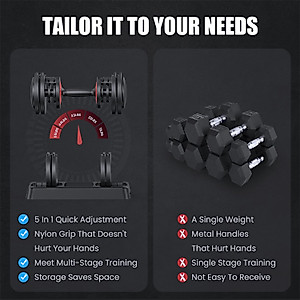Flash Limp Adjustable Dumbbell 55LB Single Dumbbell 5 in 1 Dumbbell Weight Adjust with Anti-Slip Metal Handle, Ideal for Full-Body Home Gym Workouts