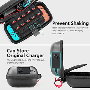 Vamson Carrying Case for Nintendo Switch/Switch OLED, Hard Shell Travel Protective Case Fit Original Charger AC Adapter Accessories, Storage Messenger Bag Backpack with Strap Holds 30 Game Cards VP816