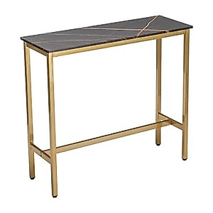 Aklaus 40" Bar Table,Rectangular Industrial Bar Height Table with Sturdy Gold Metal Frame Black Faux Marble Top,Pub Table High Top Dining Table Console Table for Dining Room Living Room Entryway