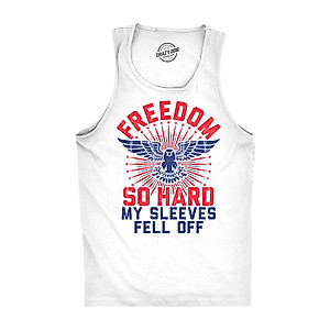 Mens Fitness Tank Freedom So Hard My Sleeves Fell Off Tanktop Funny USA 4th of July Shirt Funny Workout Shirt Patriotic Tank Top for Men Cool Fitness Tank White M