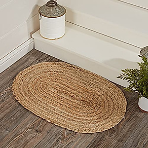 VHC Brands Oval Jute Fiber Welcome Mat, Non Slip Area Rug, Natural, 20x30