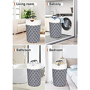 115L Laundry Basket, Laundry Hamper Bag Washing Bin Clothes Bag Collapsible Tall With Handles Waterproof Travel Bathroom College Essentials Storage For College Dorm, Family (Grey)