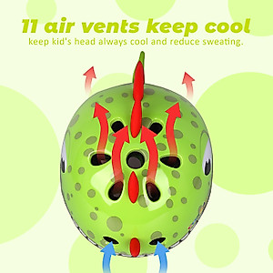 Atphfety Toddler Kids Bike Helmet,Adjustable and Multi-Sport for Bicycle Scooter Skate,2 Sizes,from Toddler to Youth (Green Dinosaur)