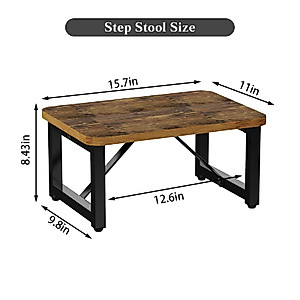 YAKANJ Step Stool,Sturdy Wooden Step Stool for Adults Kids Toddler,Heavy Duty Stable Foot Stool for Kitchen Bathroom Bedroom Closet Garden Living Room-Brown