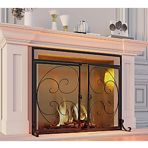 Fire Beauty Fireplace Screen with Magnetic Doors,Large Metal Fireplace Screen for Home,Spark Guard,Decorative Metal Furnace Fireguards,Baby Safe Spark Guard Protector,Black