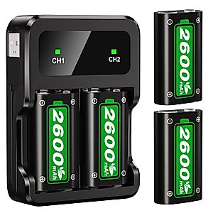 Rechargeable Battery Packs for Xbox Series X|S/Xbox One, Ponkor 4x2600mAh Batteries with High-Speed Charging Station for Xbox One S/Xbox One X/Xbox One Elite Controller