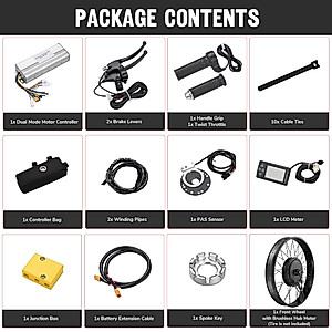 AW Electric Bike Conversion Kit 26" Front Wheel 48V 1500W EBike Conversion Kit for 4" Fat Tire Cycling Hub Motor W/LCD & PAS System Twist Throttle