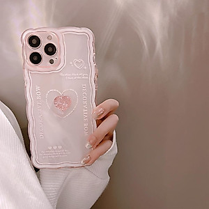 Ownest Compatible for iPhone 11 Cute 3D Pink Heart Slim Clear Aesthetic Design Women Teen Girls Camera Lens Protection Phone Cases Cover+Pink Phone Charm