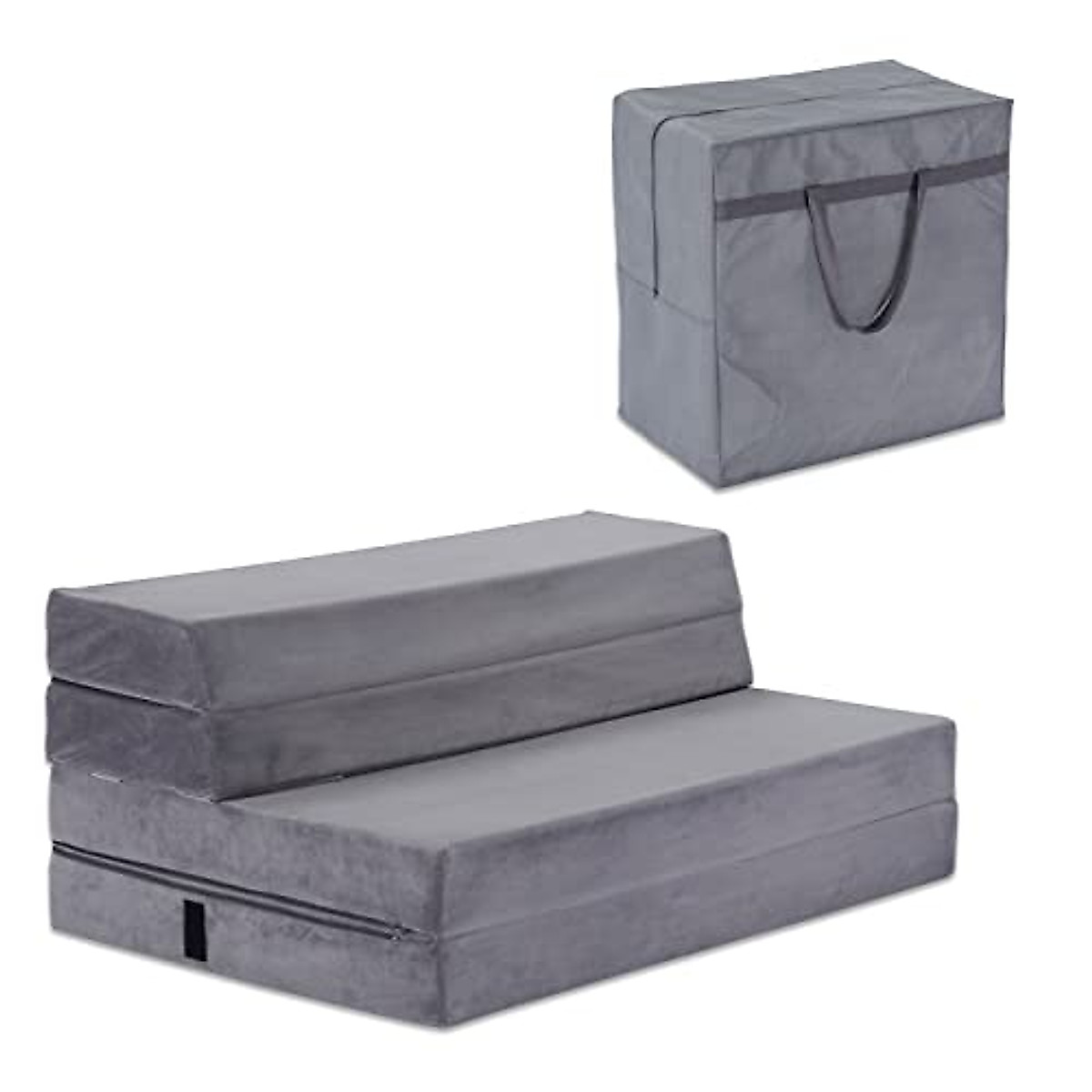 BDEUS Velvet Folding Mattress Folding Sofa 4" Breathable High-Density Foam Mattress Topper, Portable Guest Bed with Removable&Washable Cover