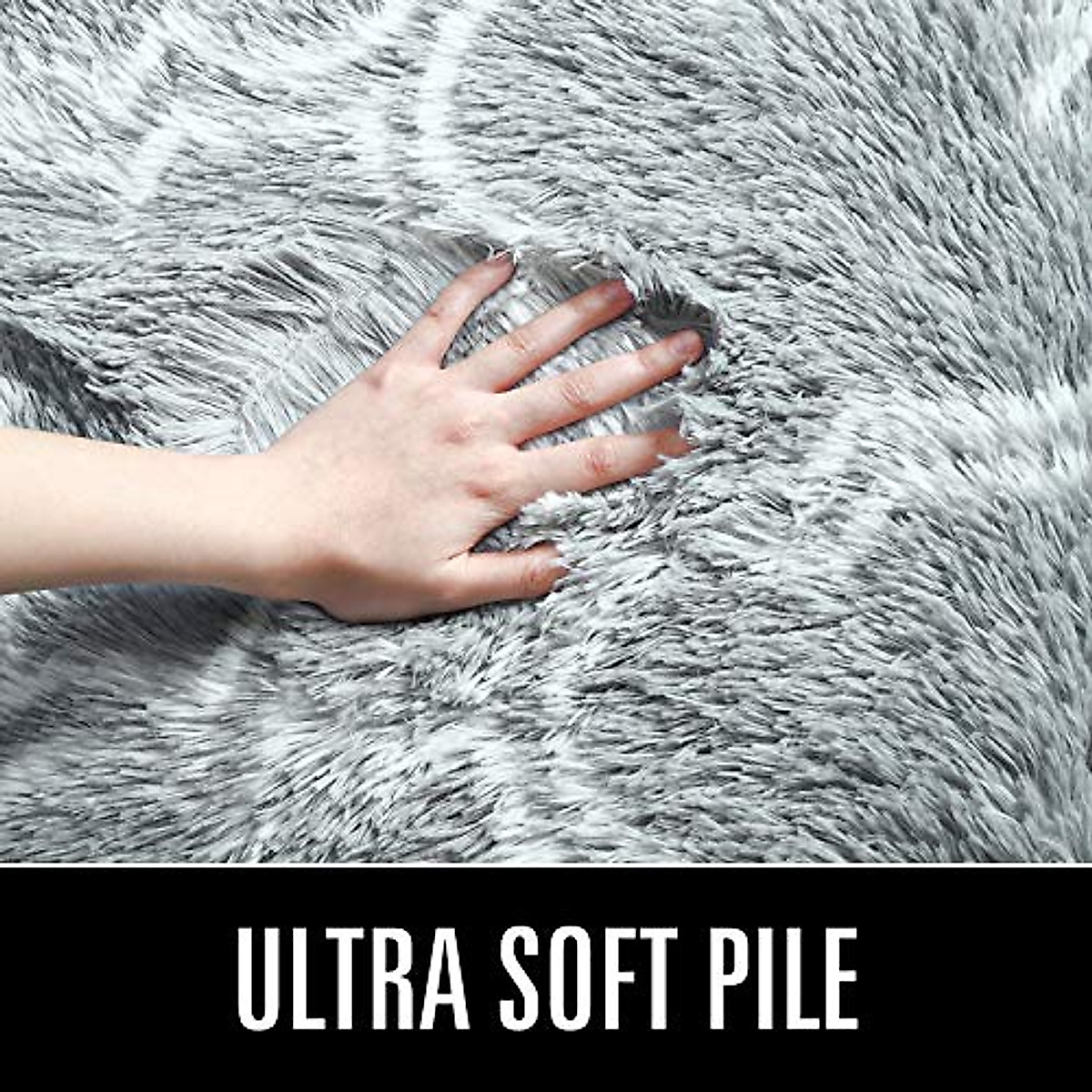 LOCHAS Luxury Shag Area Rug 8x10 Feet Geometric Indoor Plush Fluffy Rugs, Extra Soft and Comfy Carpet, Moroccan Rugs for Bedroom Living Room Dorm Kids Nursery, Light Grey/White