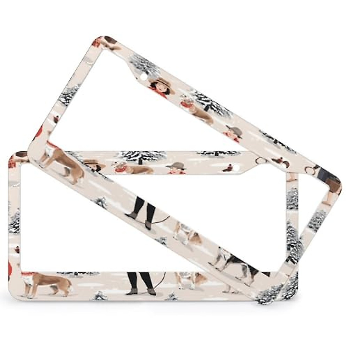 Family in Coats Wearing Santa Hats License Plate Frames 2 Pcs Set Personalized Family Christmas Car Accessories Fits All Car 2 Hole Aluminum License Plate Cover with 2 Holes and Screws