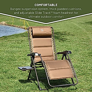 TIMBER RIDGE Zero Gravity Chairs, Folding Recliner Chair Padded with Cup Holder and Headrest, Adjustable Lounge Reclining Chair for Outdoor Camping Lawn Patio Indoor, Supports 350lbs, Brown