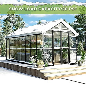 HOWE 8x16x7.5 FT Polycarbonate Greenhouse Double Swing Doors 4 Vents 5.2FT Added Wall Height, Walk-in Large Aluminum Greenhouse Sunroom Winter Greenhouse for Outdoors, Black