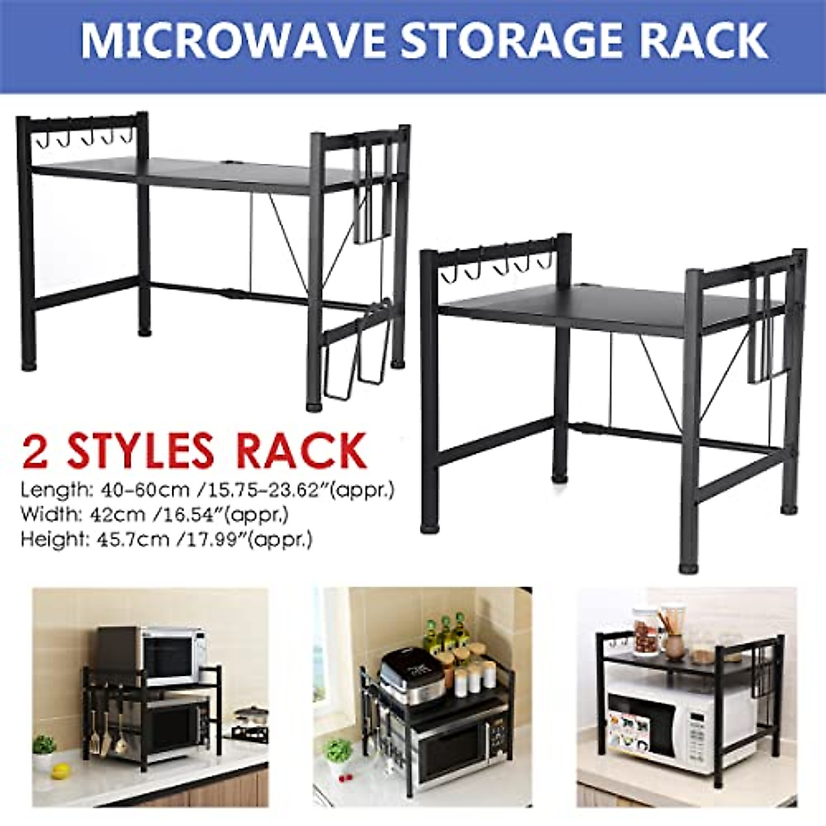 Microwave Kitchen Storage Rack - Telescopic Shelf for Simple Double-Layer Space-Saving Storage - Microwave and Stove Top Rack with Adjustable Design - Toaster Shelf Stand Kitchen Countertop Organizer