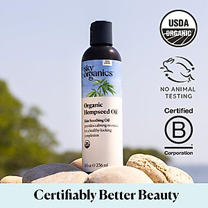 Sky Organics Organic Hemp Seed Oil for Face, 100% Pure & Cold-Pressed USDA Certified Organic to Nourish, Soothe, 8 fl. Oz.