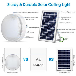 SunBonar Solar Lights Indoor Home Intelligent Solar Ceiling Light with Remote, Cool White/Warm White 1000Lumen Outdoor Solar Shed Light with ON/Off Switch for Barn, Porch, Patio, Carpot, Chicken Coop