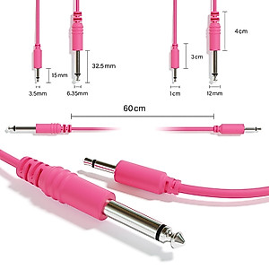ExcelValley - 1-Pack - Mono Patch Cables - TS 3.5mm 1/8" to 6.35mm 1/4" [Pink | 60 cm - 23.62"]
