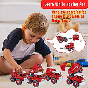 Ynanimery Transformation Robot,5 in 1 Deformation Robot Toy for Kids, Take Apart Robot Composed of Construction Toy Truck for Boys Age 4 5 6 7 8-12 Year Old, Kids STEM Building Gift,Red