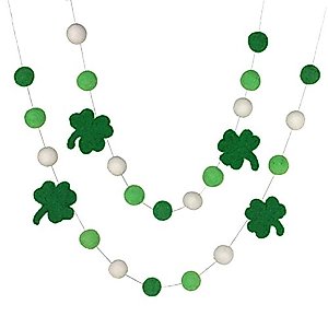 Shamrock St. Patrick's Day Felt Ball Garland- Green, White- 1" (2.5 cm) Wool Felt Balls