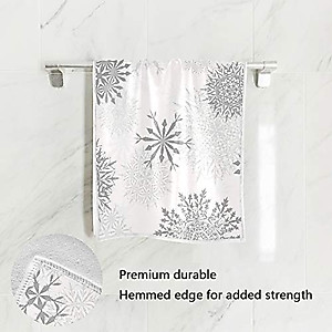 Christmas Hand Towels Gray Silver Snowflakes Bathroom Towel Highly Absorbent Soft Small Bath Towel Decorative Guest Breathable Fingertip Towel for Face Gym Spa 30 X 15 Inch