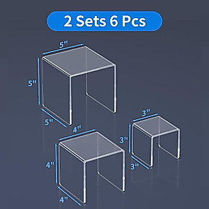 NIUBEE 2 Set Acrylic Risers Display for Funko POP Figures,Clear Cake Stands for Candy Dessert Table Decorations-3"x4"x5"