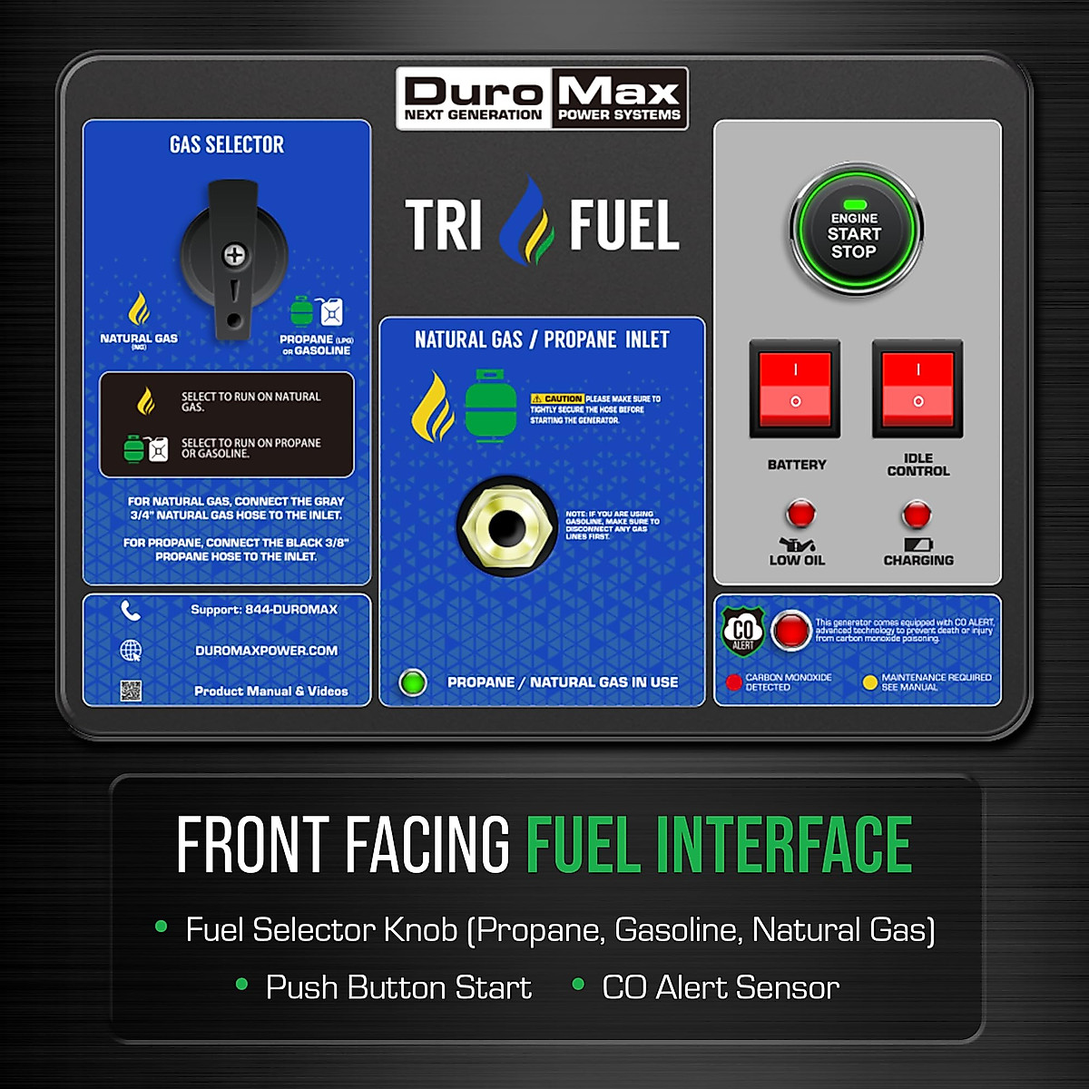 DuroMax XP15000HXT 15,000 Watt Tri Fuel Portable Home Power Backup HXT Generator w/CO Alert