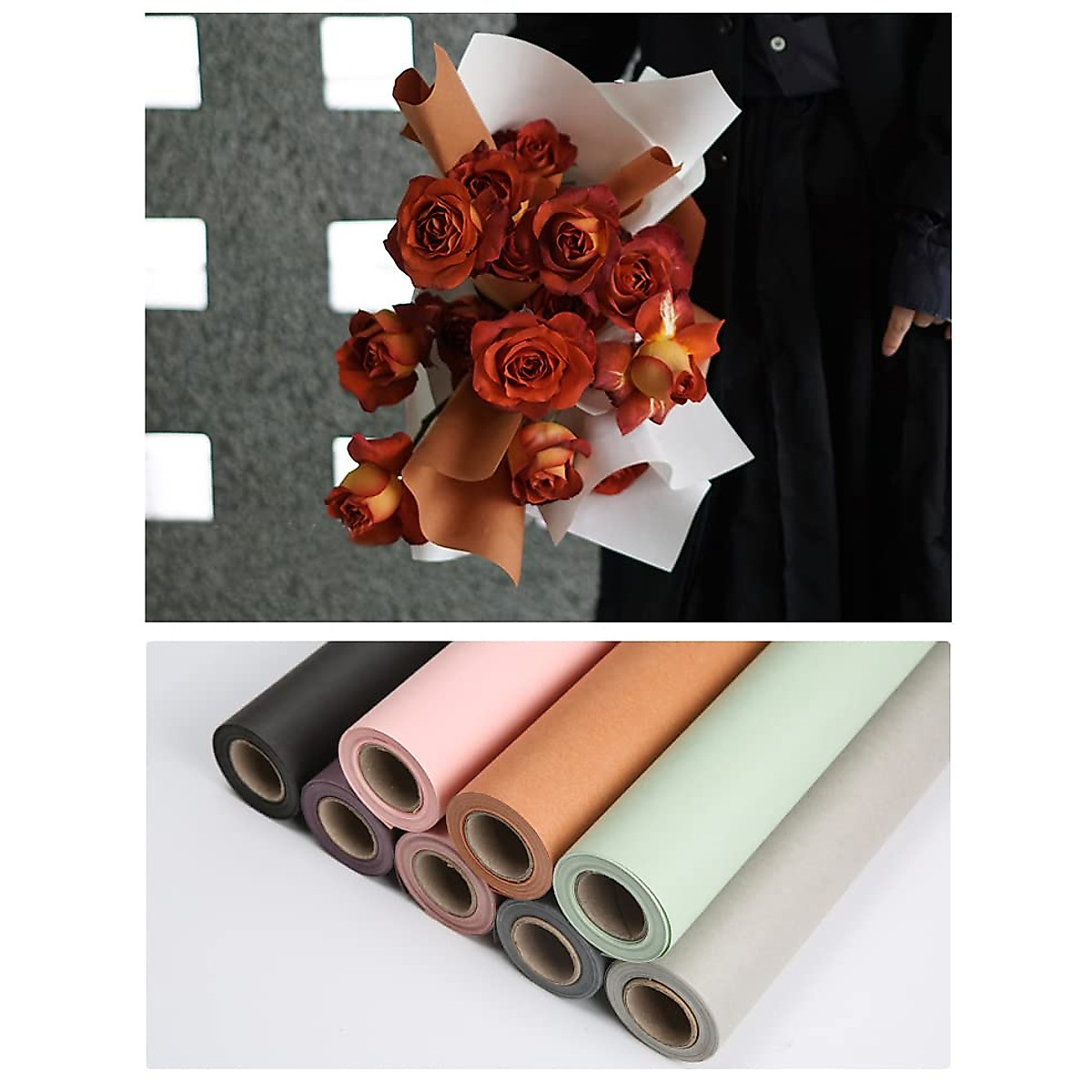 Flower Wrapping Paper Bouquet Black Roll Waterproof Floral Bouquets Wraps Florist Marterial Supplies 23.23 x 288 inches Christmas, New Year, Valentine's Day (Color 2 (Black）)