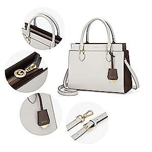 Top-Handle Handbag Leather Crossbody Bag Stitching Purse for Women Girls Tote Satchel Shoulder Bags(White)