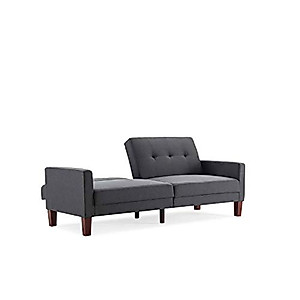 Sofa Futon Premium Linen Upholstery Sofa Can Convertible Into A Bed, Sofa Bed Upholstery with Wooden Legs, Fabric Living Room Sofa Contemporary Plush Sleeper Sofa with Padded Cushions (Grey)