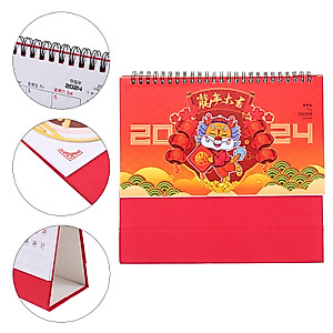 Didiseaon Office Decor Calendar Desk Decorative Freestanding Calendar Tabletop Standing Calendar Flipped Table Calendar 2024 Desk Calendar Monthly Calendar Paper Chinese Style Small Calendar
