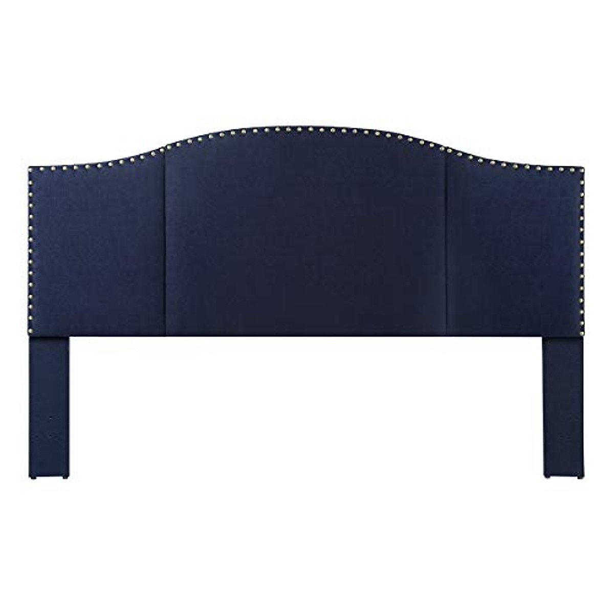24KF Middle Century Linen Upholstered Tufted King Headboard with Antique Brass Nail Heads Trim King/California King headboard 60232-K-Navy Blue