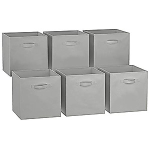 C&AHOME Cube Storage Bins 6-Pack Foldable Fabric Storage Cubes Baskets Containers Drawers with Dual Handles, Toys Closet Storage Box for Organizing Shelf, 10.5" L x 10.5" W x 11" H, Light Grey