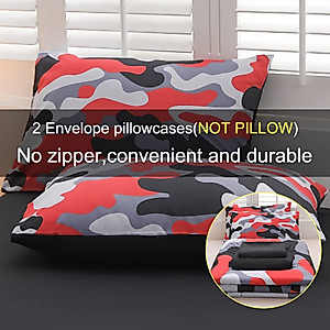 Meeting Story Camouflage Bedding Set, Colorful Pattern Style Comforter Set, 5 PCS One Comforter Two Pillowcases Two Sheets in One Bag, All Season Bedspread for Teens Adults (Red-Black, Full 5Pcs)