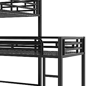 Triple Bunk Beds, L-Shaped Bunk Bed for 3 Kids Adults with 2 Built-in Ladders and Full-Length Guardrails, Space-Saving, Noise-Free Metal Triple Bunk Bed