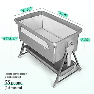 Cowiewie Baby Bassinet, Beside Sleeper for Baby Easy Folding Bedside Bassinet with Storage Basket and Wheels to Reduce Mom's Fatigue (Dark Grey) 2023 New